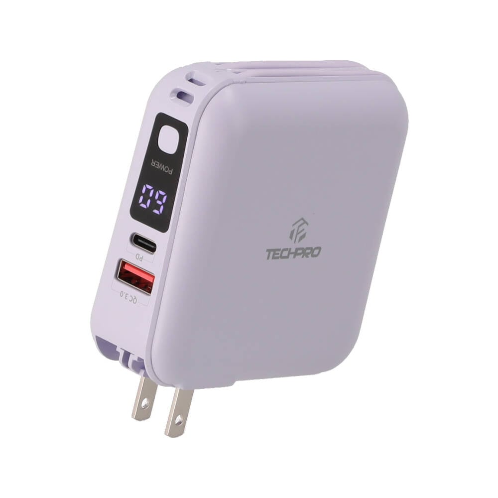 พาวเวอร์แบงค์ TECHPRO 15,000 mAh Built-in Cable BC19 Purple | Studio7 online