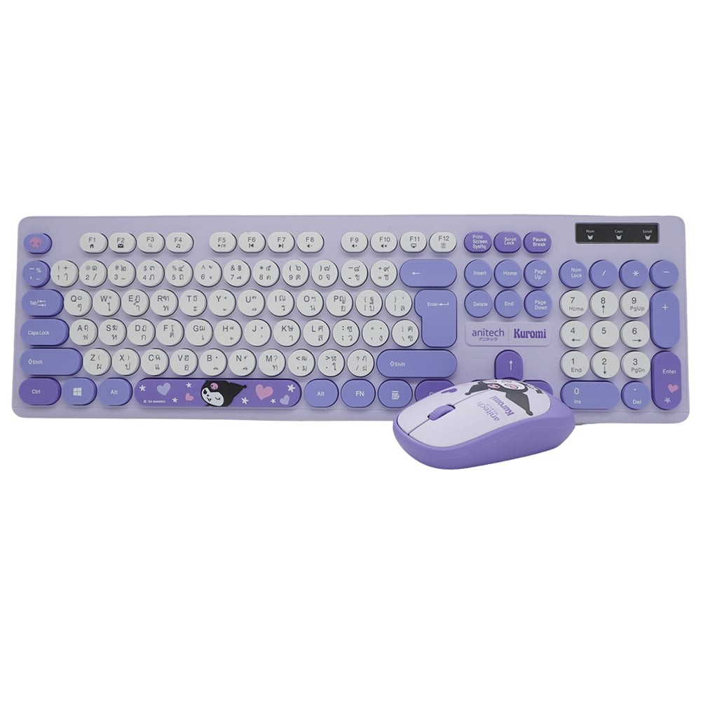 เมาส์และคีย์บอร์ดไร้สาย Anitech Wireless KU-PA813-PU Purple | Studio7 ...