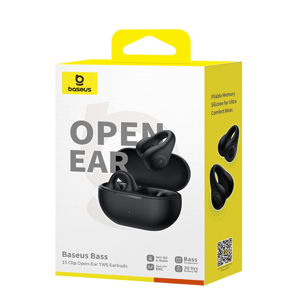 หูฟังไร้สาย Baseus Bass 15 Clip Open-Ear TWS Cluster Black | Studio7 online