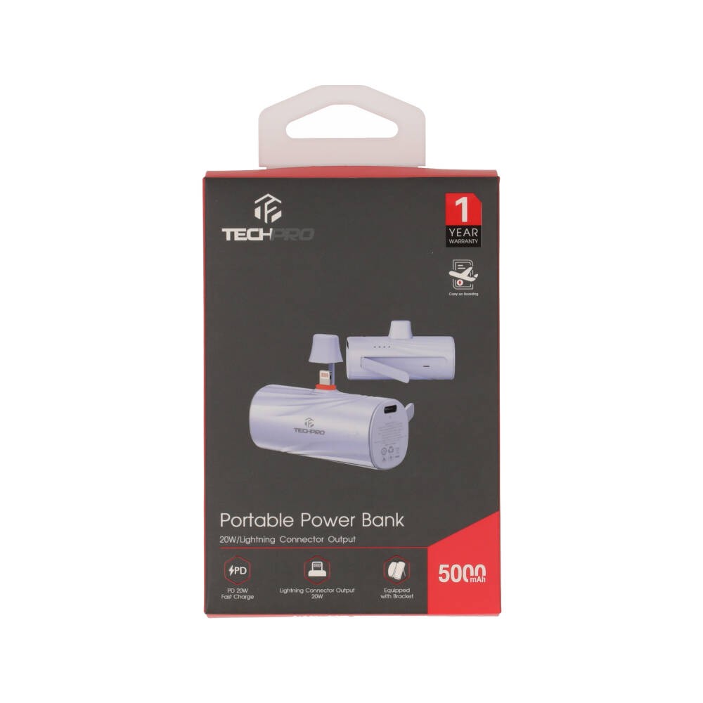 พาวเวอร์แบงค์ TECHPRO ความจุ 5000 mAh Lightning PD (TP-PB5L) สีม่วง ...