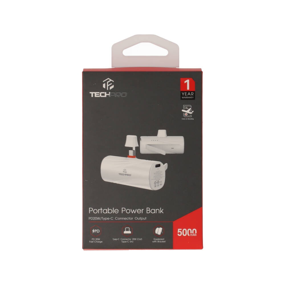 พาวเวอร์แบงค์ TECHPRO ความจุ 5000 mAh Type-C PD (TP-PB5C) สีขาว ...