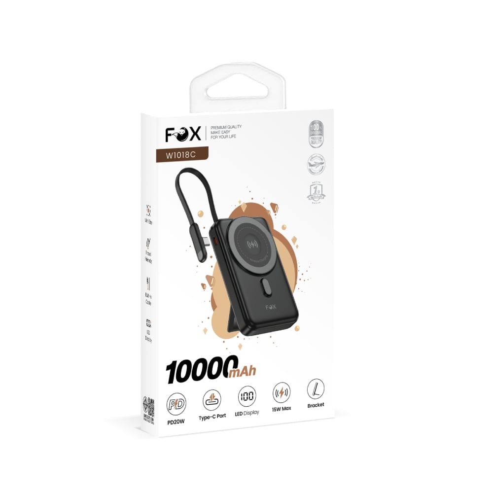 พาวเวอร์แบงค์ FOX 10000 mAh Mini Magnetic Wireless W1081C Black ...