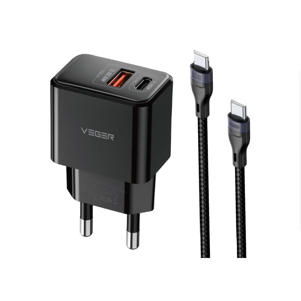 อะแดปเตอร์ VEGER Wall Charger 1 USB-A / 1 USB-C 20W พร้อมสายชาร์จ USB-C ...