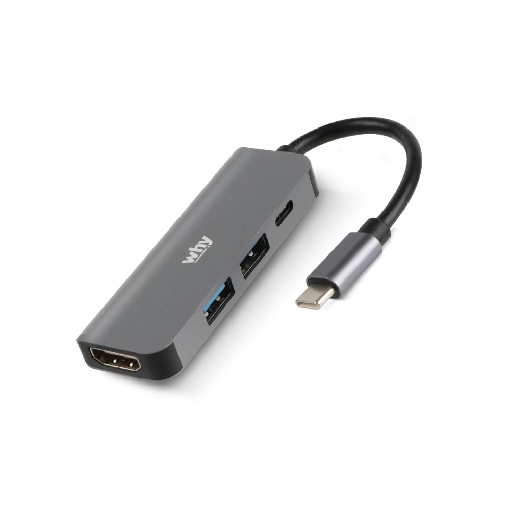 WHY 4-in-1 USB Type-C (HDMI/USB-A/USB-C) HB-1011 Grey | Studio7 online