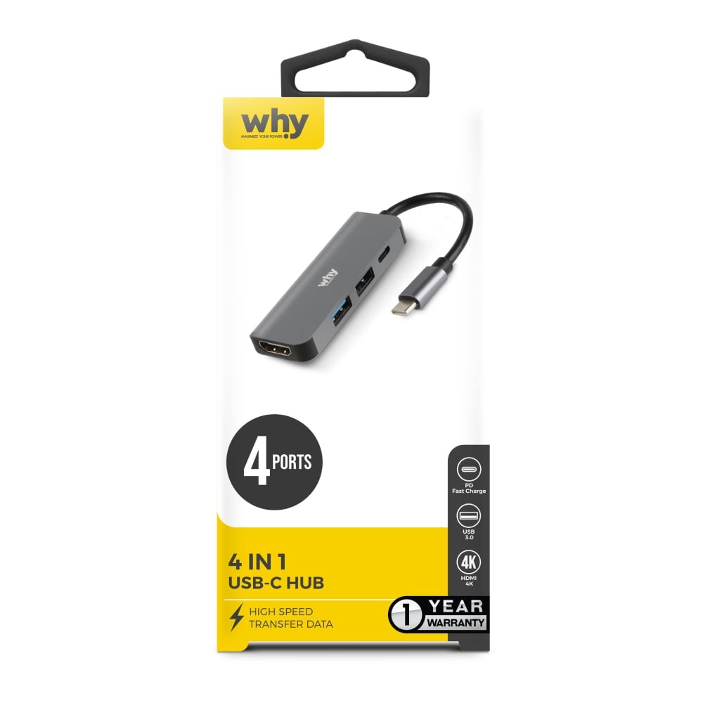 WHY 4-in-1 USB Type-C (HDMI/USB-A/USB-C) HB-1011 Grey | Studio7 online