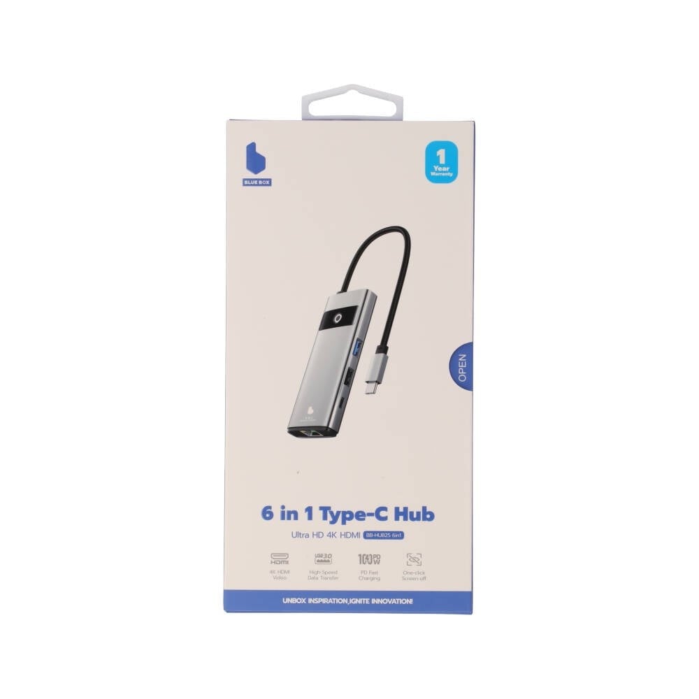 Blue Box Port Hub USB Type-C 6-in-1 Screen On/Off button Grey | Studio7 ...