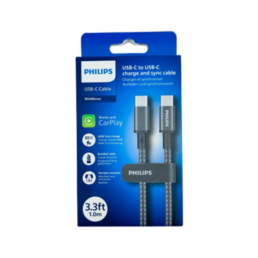 สายชาร์จ Philips USB-C to USB-C Cable 60W Braided 1M Black (DLC5030C/00 ...