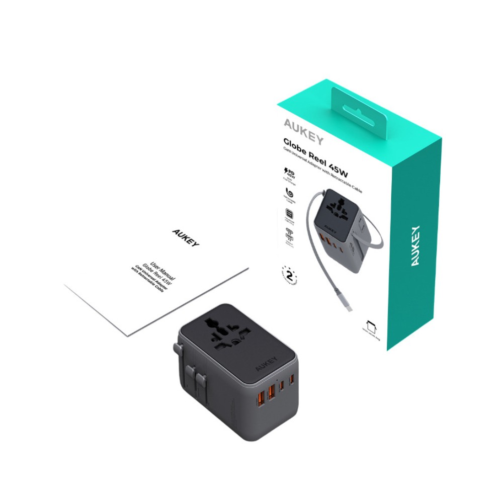 หัวแปลงปลั๊กไฟ AUKEY Globe Reel 45W GaN Universal Adapter with ...